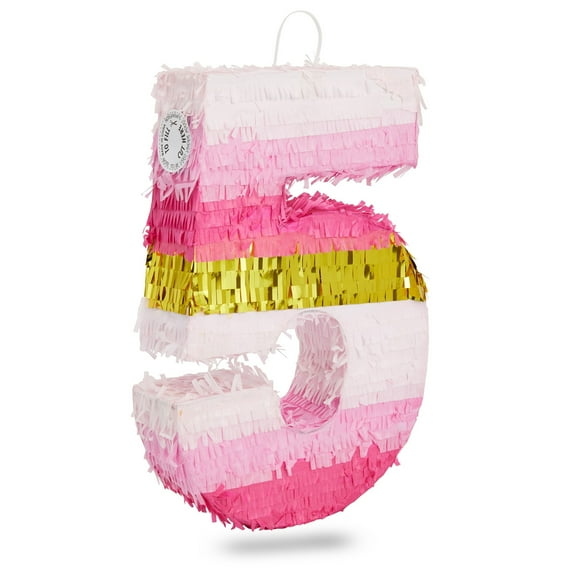 Girls' 5th Birthday Party Supplies: No. 5 Pink and Gold Pinata (Small ...
