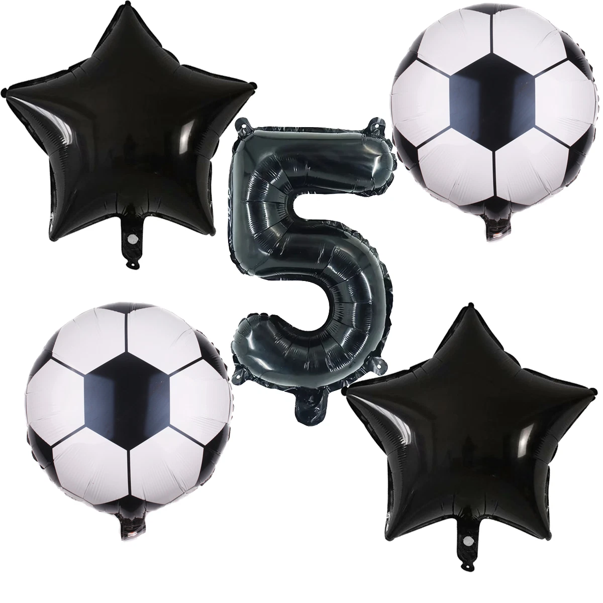 Number 5 Soccer Birthday Party Foil Balloons Black White Star Set ...