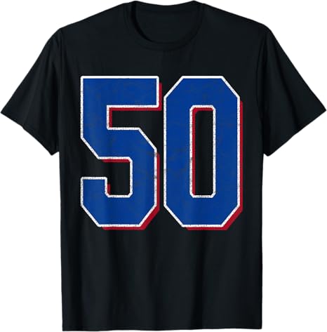 Number 50 Numbered Uniform Sports Team Jersey 50th Birthday T-Shirt ...