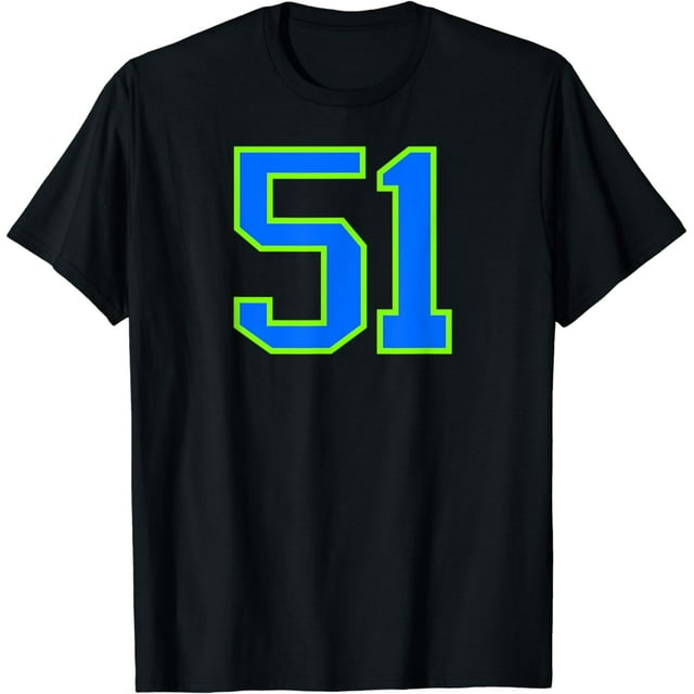 Number #51 Sports Jersey Uniform Blue Green Lucky Number T-Shirt ...