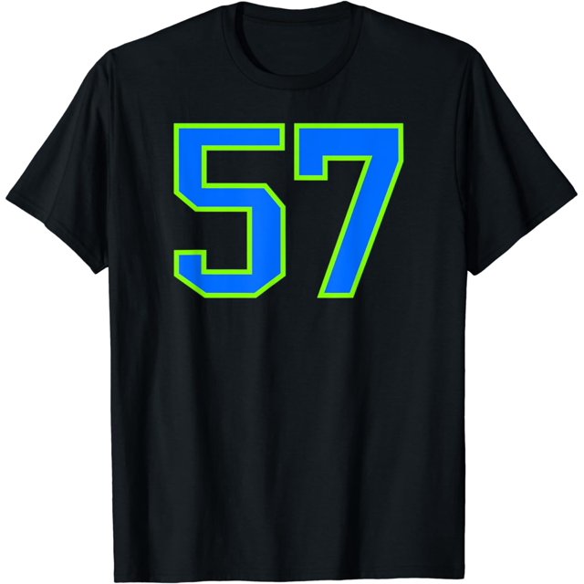 Number #57 Sports Jersey Uniform Blue Green Lucky Number T-Shirt ...