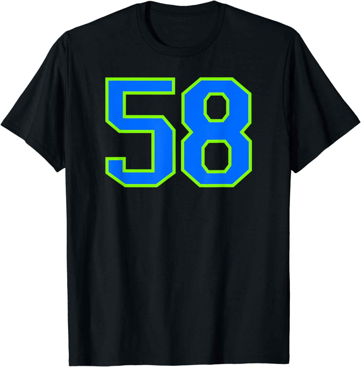 Number #58 Sports Jersey Uniform Blue Green Lucky Number T-Shirt ...