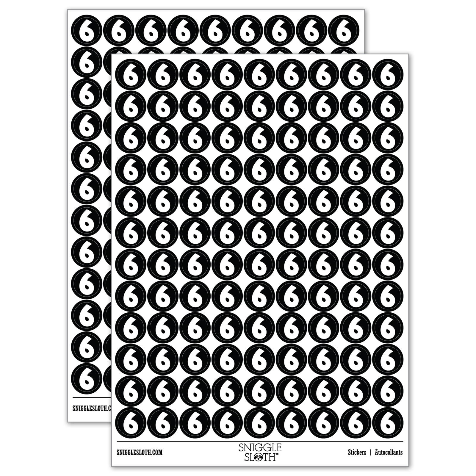 Number 6 Six Fun Bold Font 200+ Round Stickers - Black - Matte Finish ...