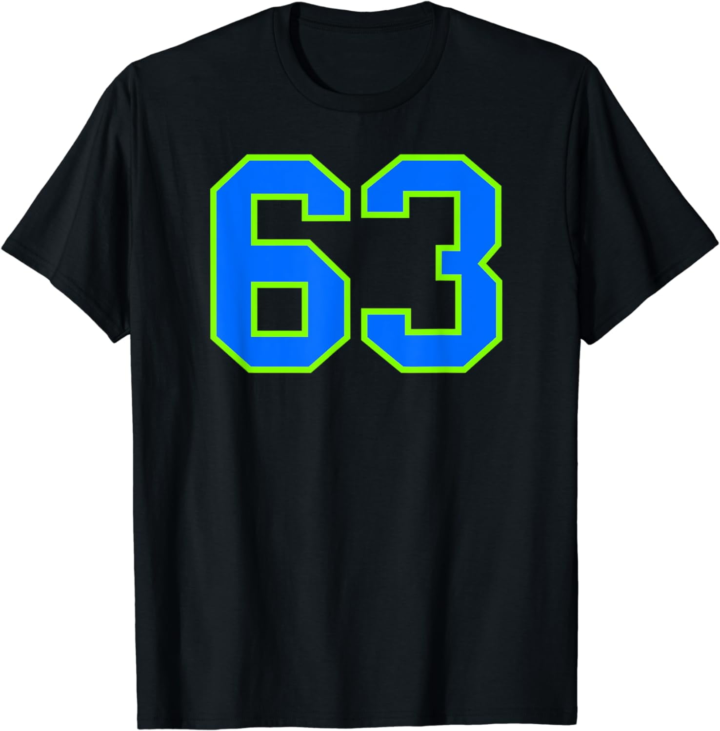 Number #63 Sports Jersey Uniform Blue Green Lucky Number T-Shirt ...