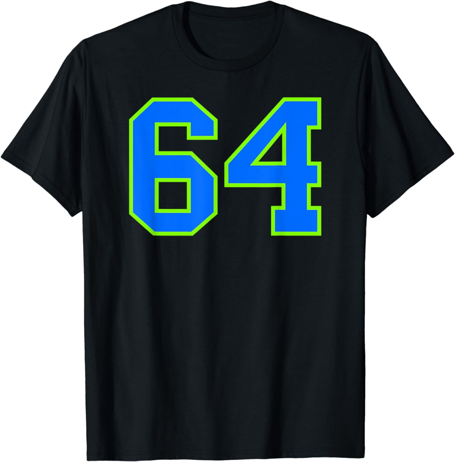 Number #64 Sports Jersey Uniform Blue Green Lucky Number T-Shirt ...