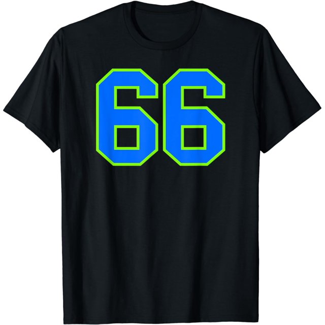 Number #66 Sports Jersey Uniform Blue Green Lucky Number T-Shirt ...