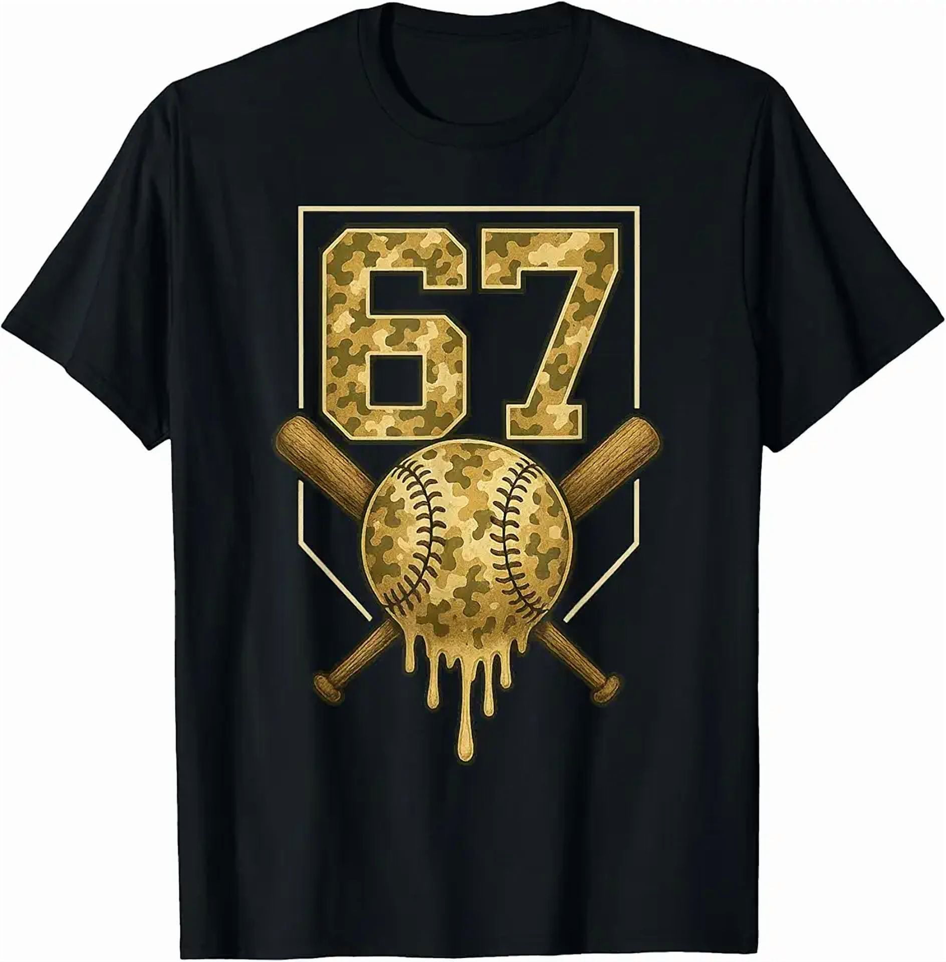 Number 67 Baseball Drip Camo Six Seven Meme Mens Boys Kids T-Shirt ...