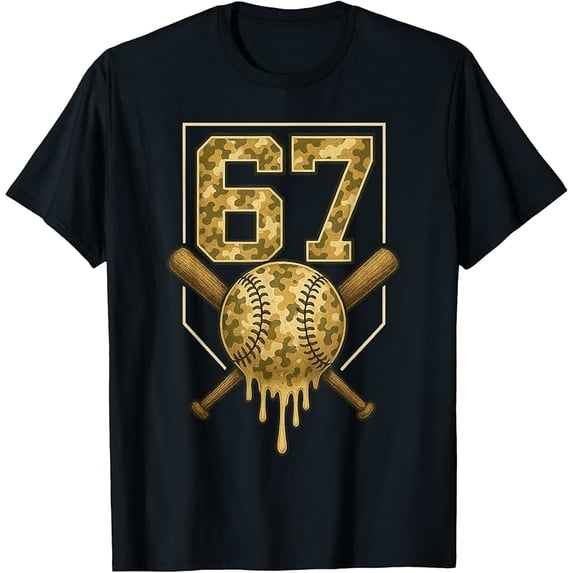 Number 67 Baseball Drip Camo Six Seven Meme Mens Boys Kids T-Shirt ...