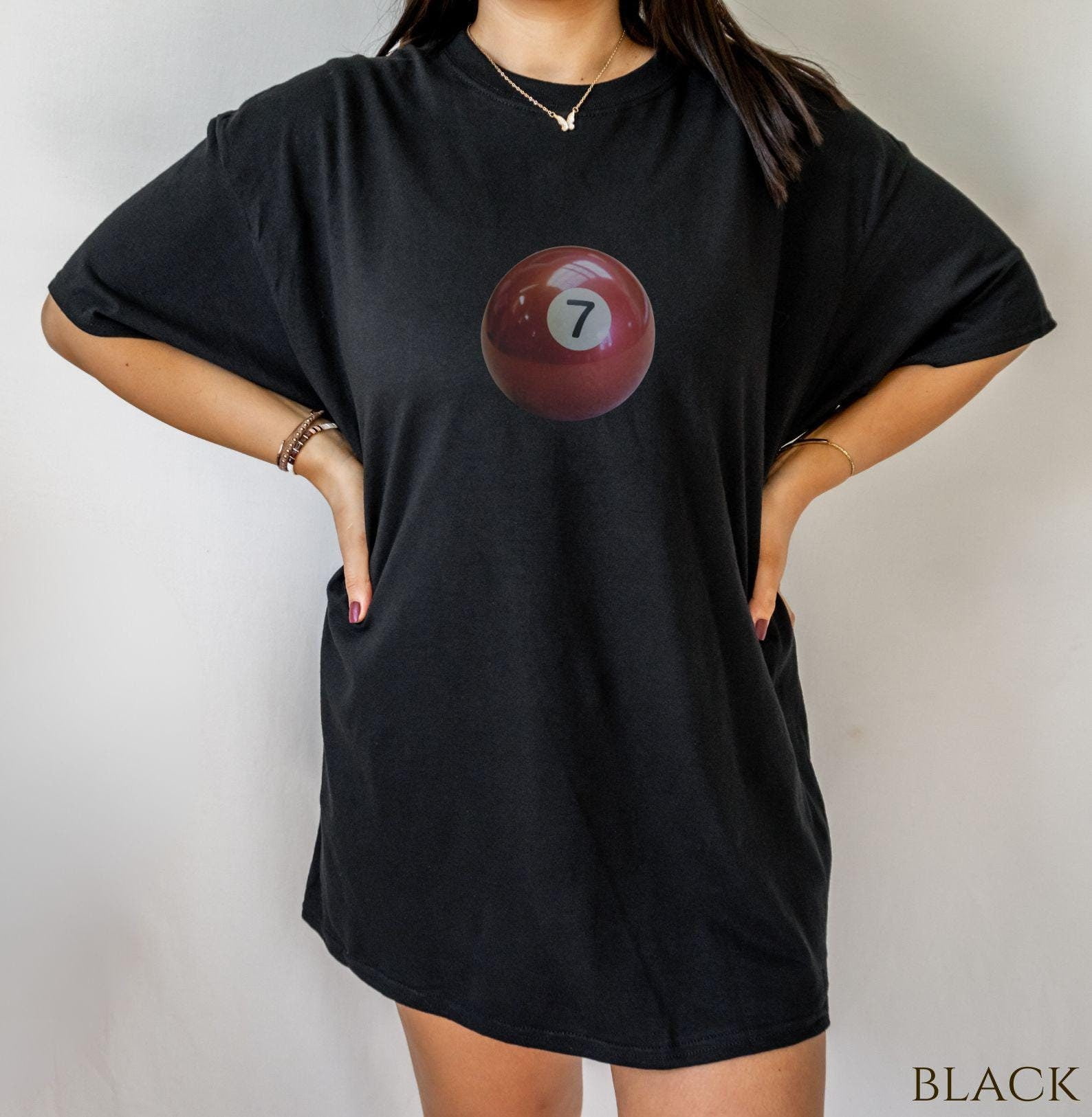 Number 7 Billiard Ball T-Shirt Pool Game Lover Gift Style Graphic Tee ...