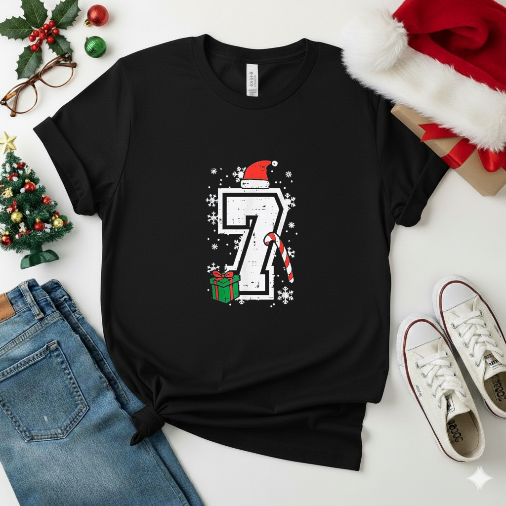 Number 7 Christmas 6 7 Matching Holiday Meme Boys Fun Unisex T-Shirt up ...