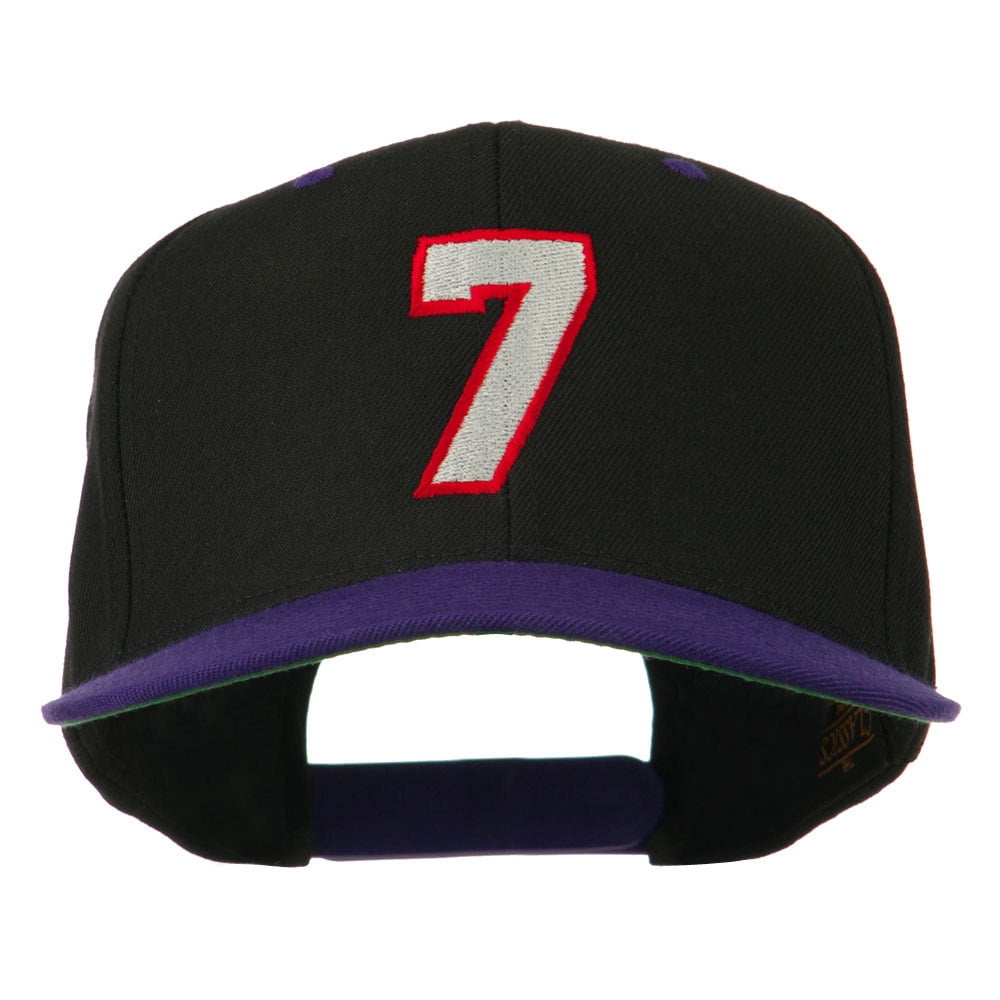 Number 7 Embroidered Classic Two Tone Snapback Cap - Black Purple OSFM ...