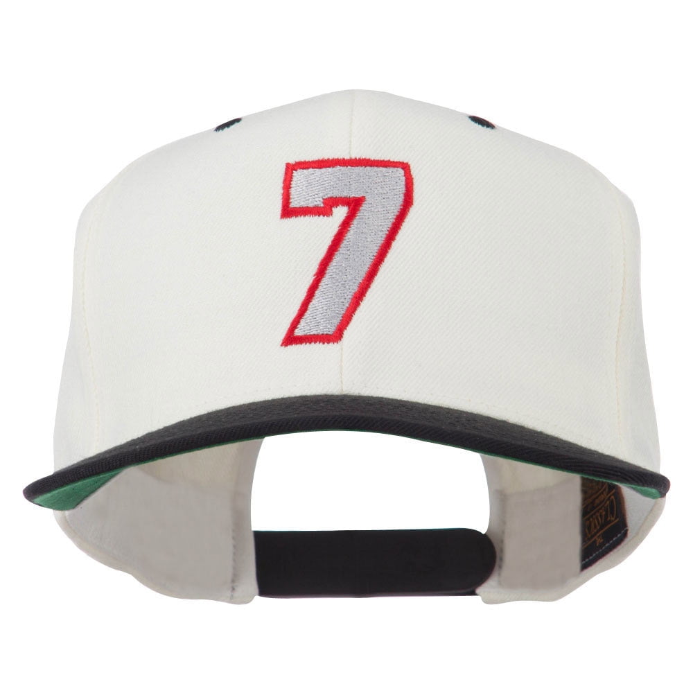 Number 7 Embroidered Classic Two Tone Snapback Cap - Natural Black OSFM ...