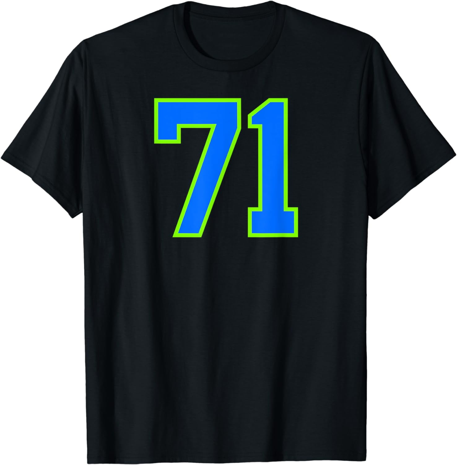 Number #71 Sports Jersey Uniform Blue Green Lucky Number T-Shirt ...