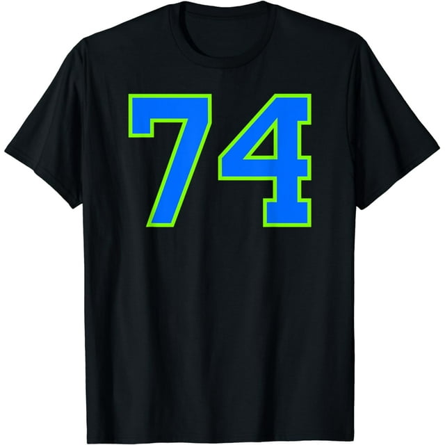 Number #74 Sports Jersey Uniform Blue Green Lucky Number T-Shirt ...