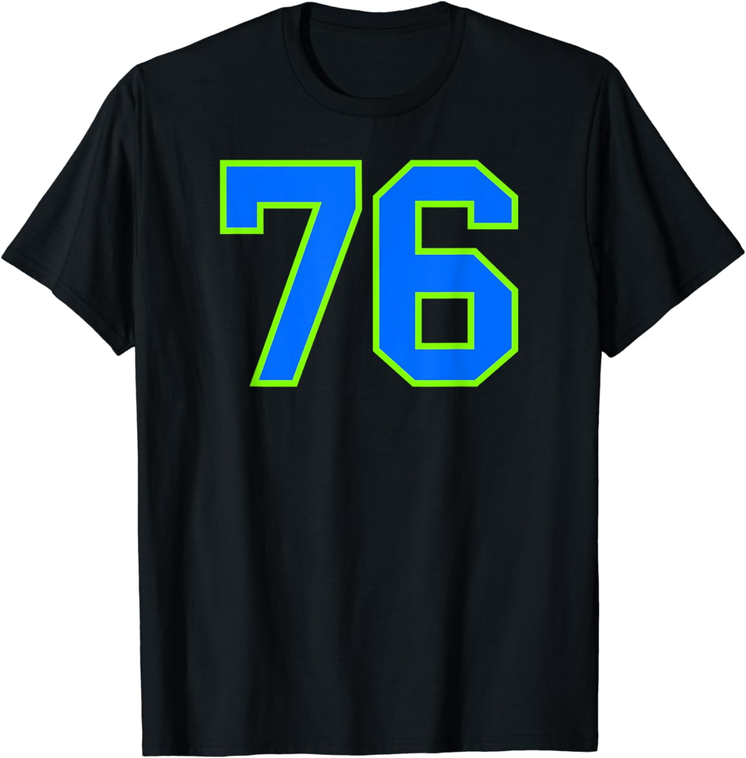 Number #76 Sports Jersey Uniform Blue Green Lucky Number T-Shirt ...