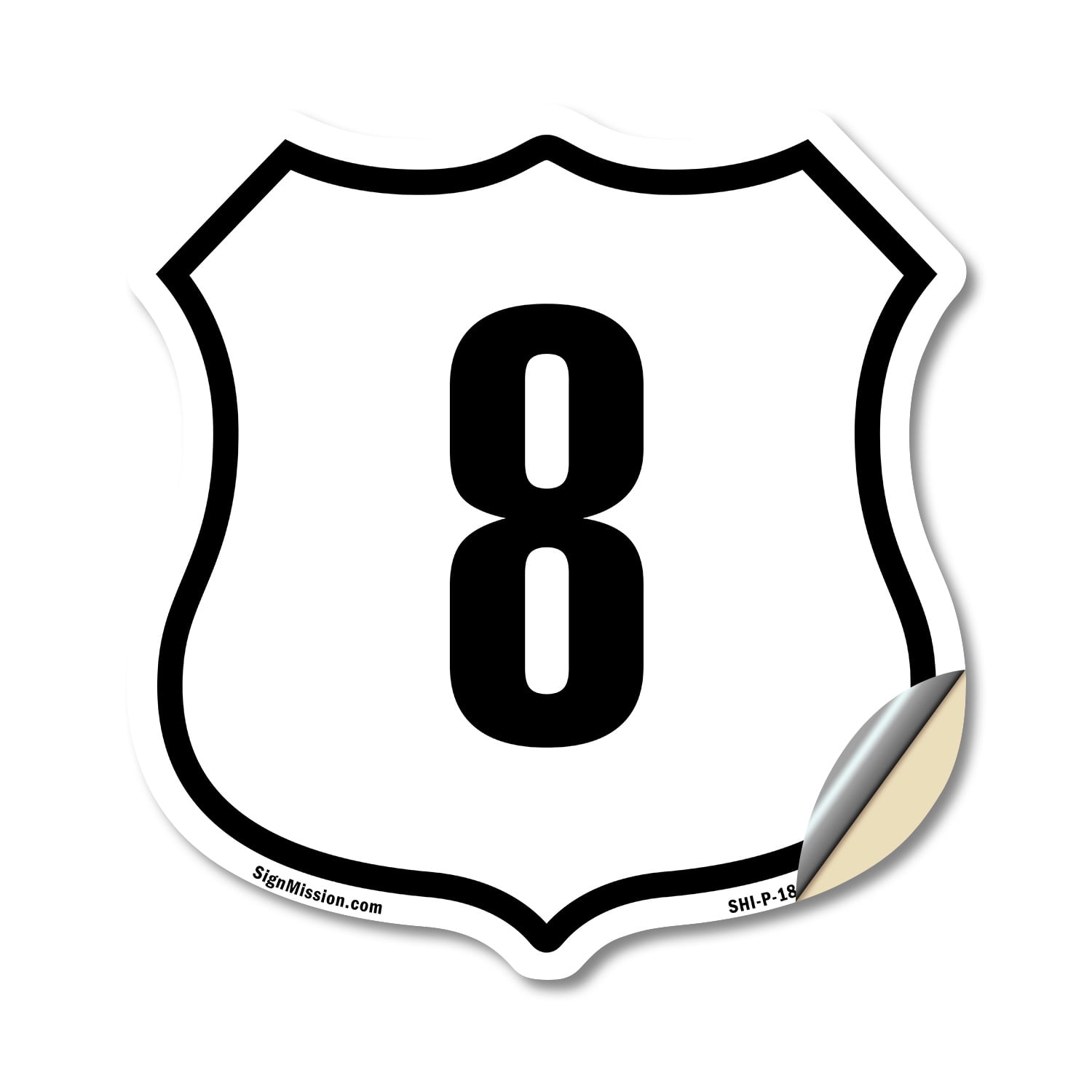 Number 8 12 inch X 12 inch Shield Shaped Heavy Duty 3.2 mil Vinyl Decal ...