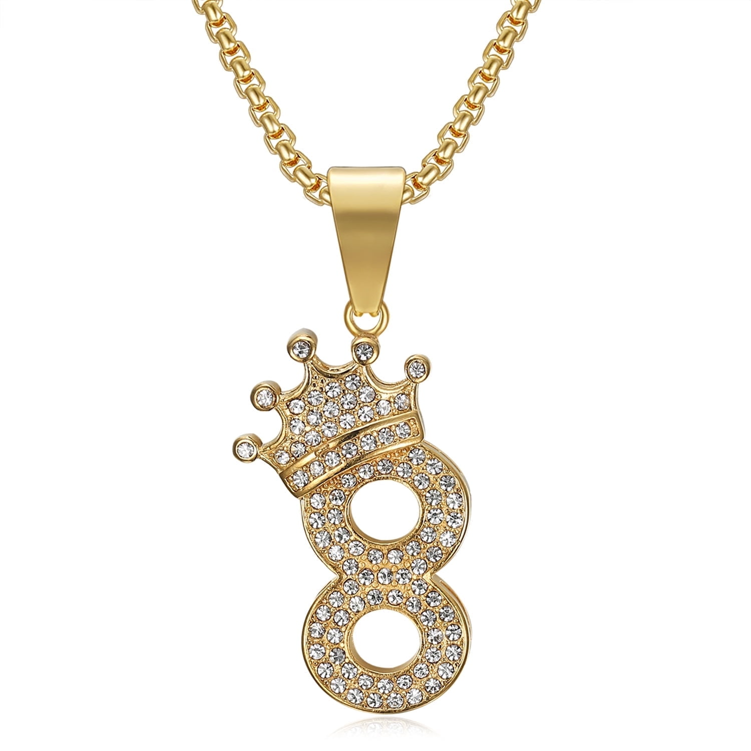 NEGS 18K Gold Plated Number 8 Crown Pendant Basketball Star Memorial ...