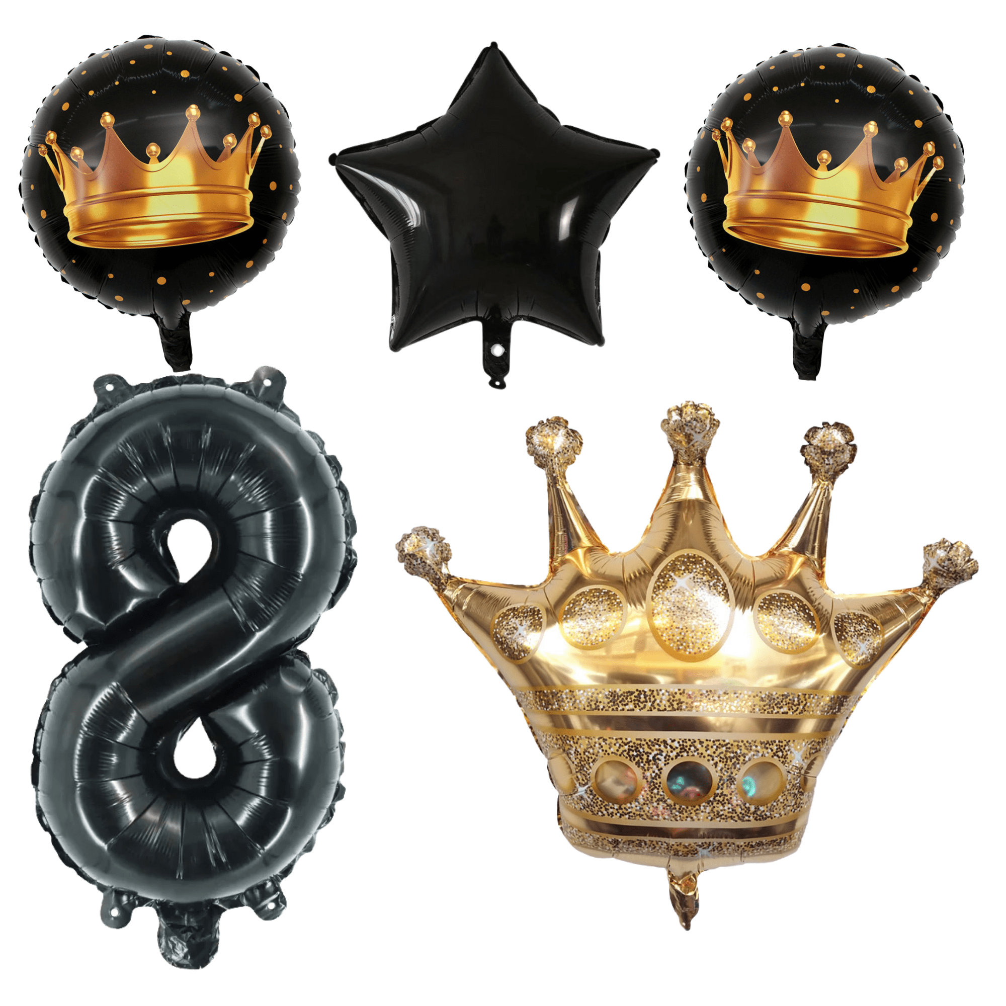 Number 8 King Crown Black Gold Foil Balloons Birthday Party Decor Set ...