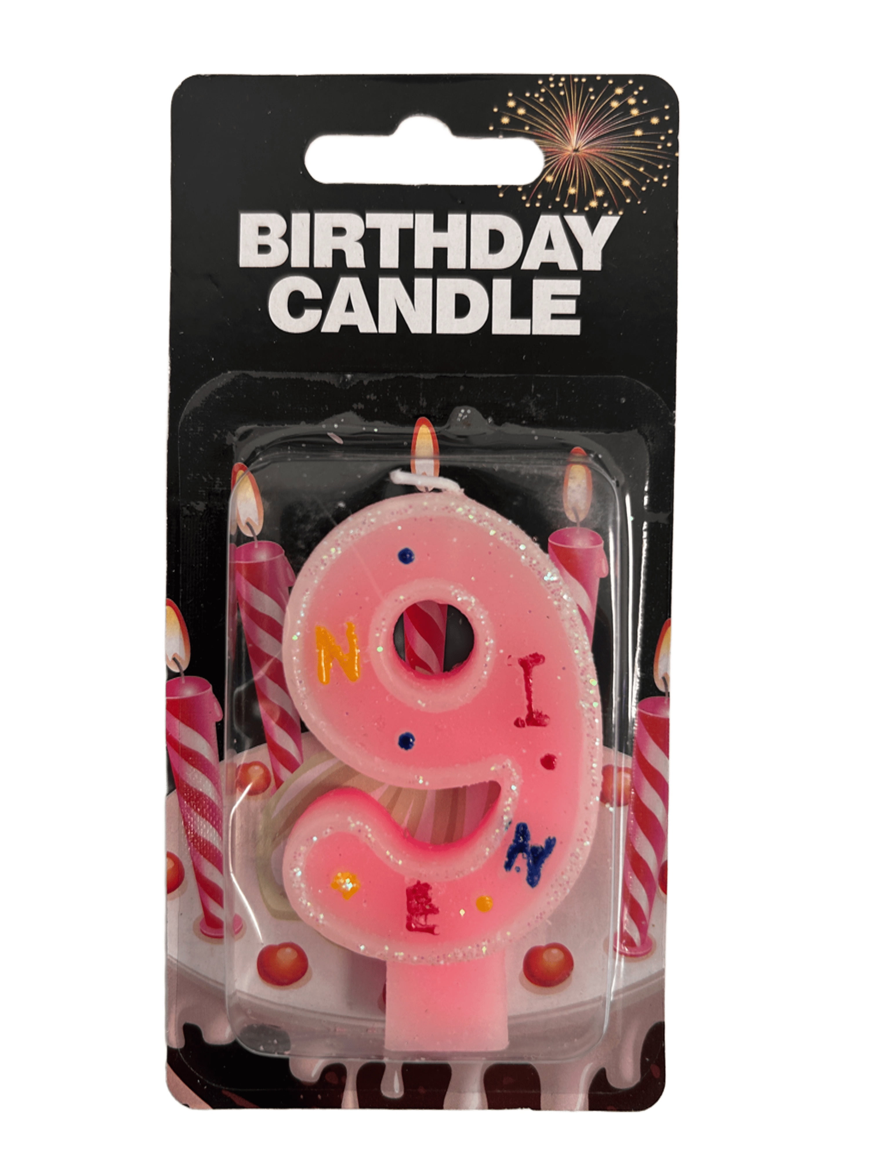 Number 9 Birthday Candles, Pink with Glitter Outline, Perfect for ...