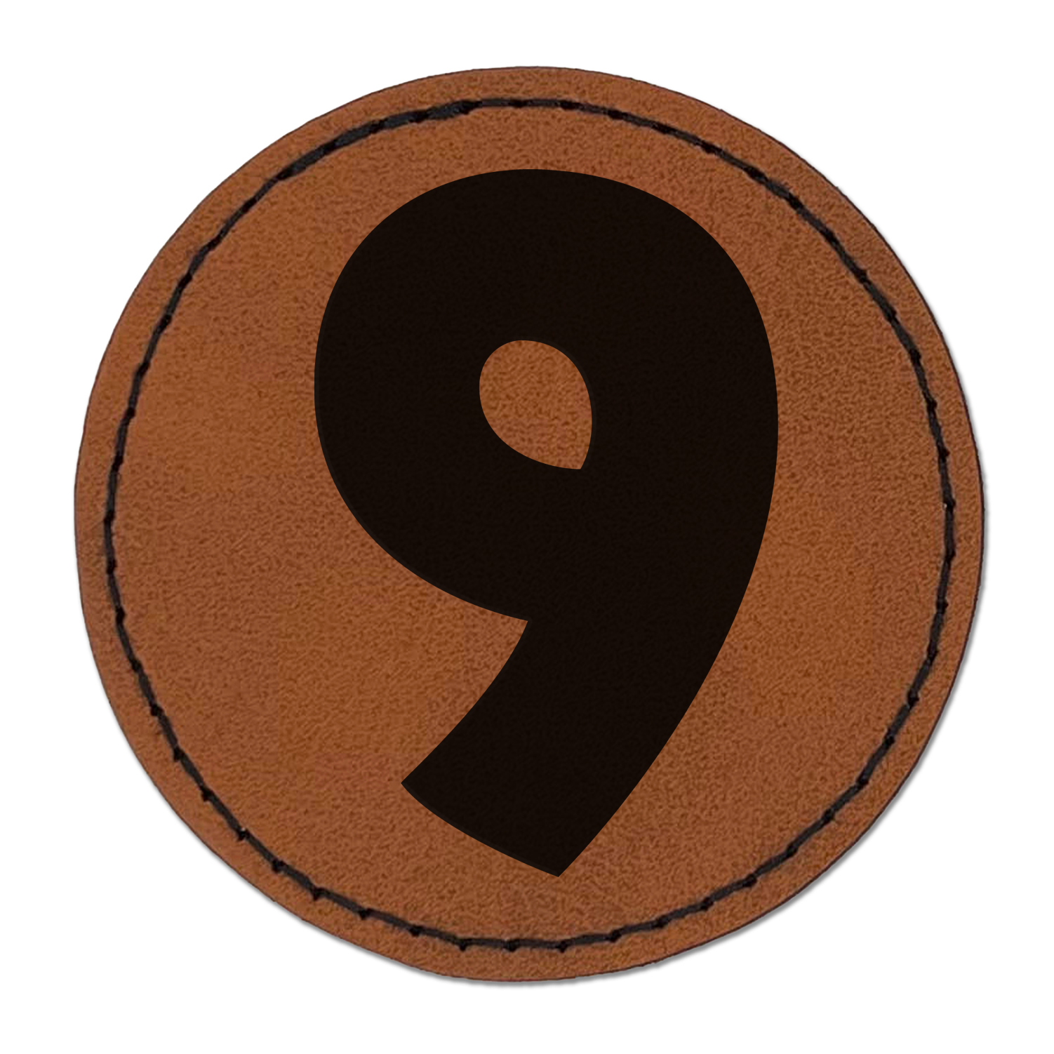 Number 9 Nine Fun Bold Font 2.5" Faux Leather Round Engraved Iron-On ...