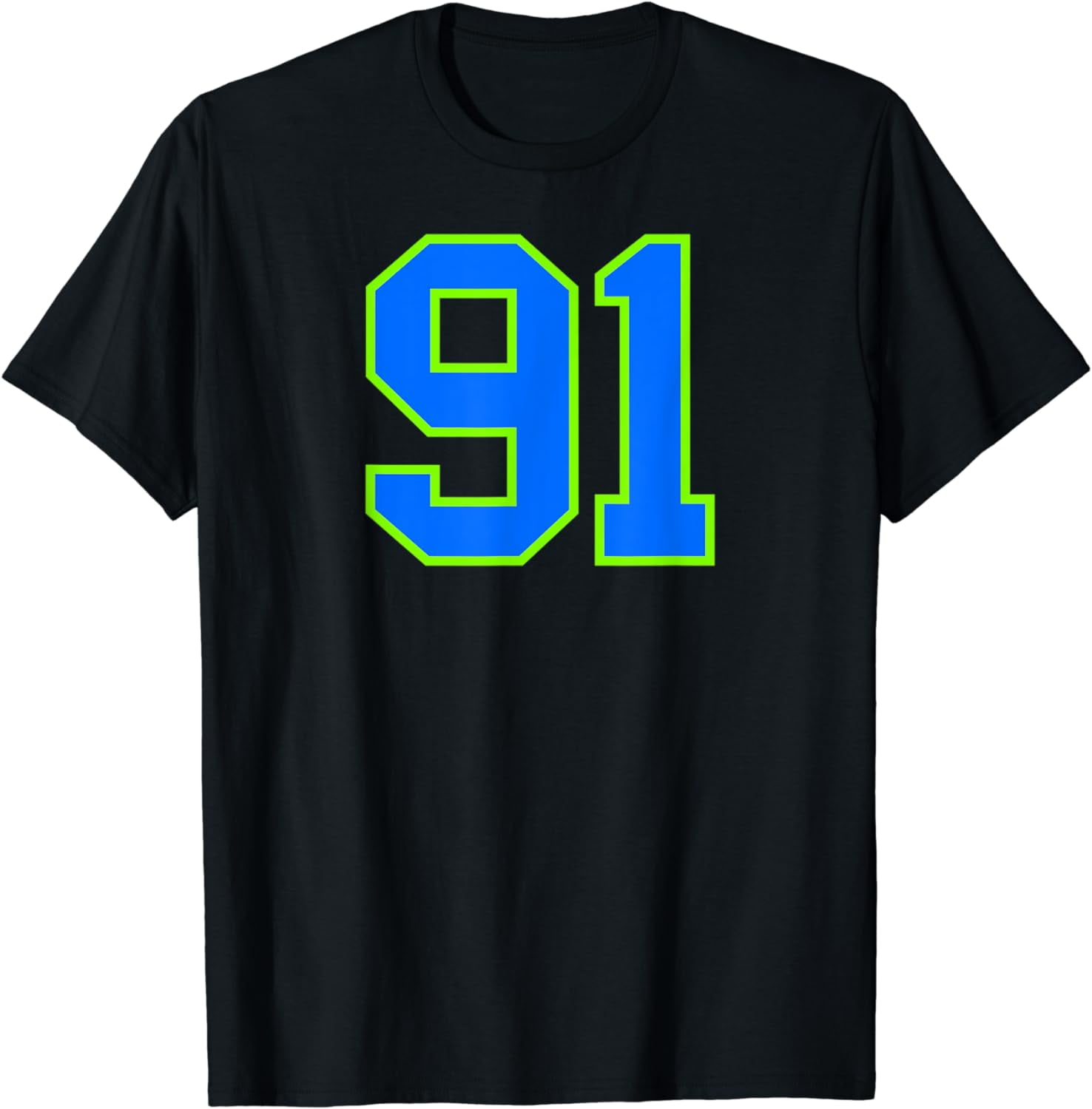 Number #91 Sports Jersey Uniform Blue Green Lucky Number T-Shirt ...