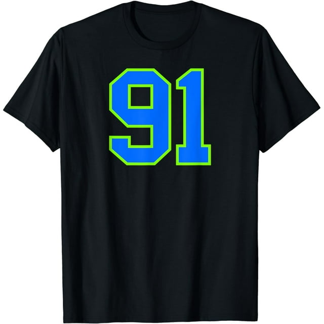 Number #91 Sports Jersey Uniform Blue Green Lucky Number T-Shirt ...