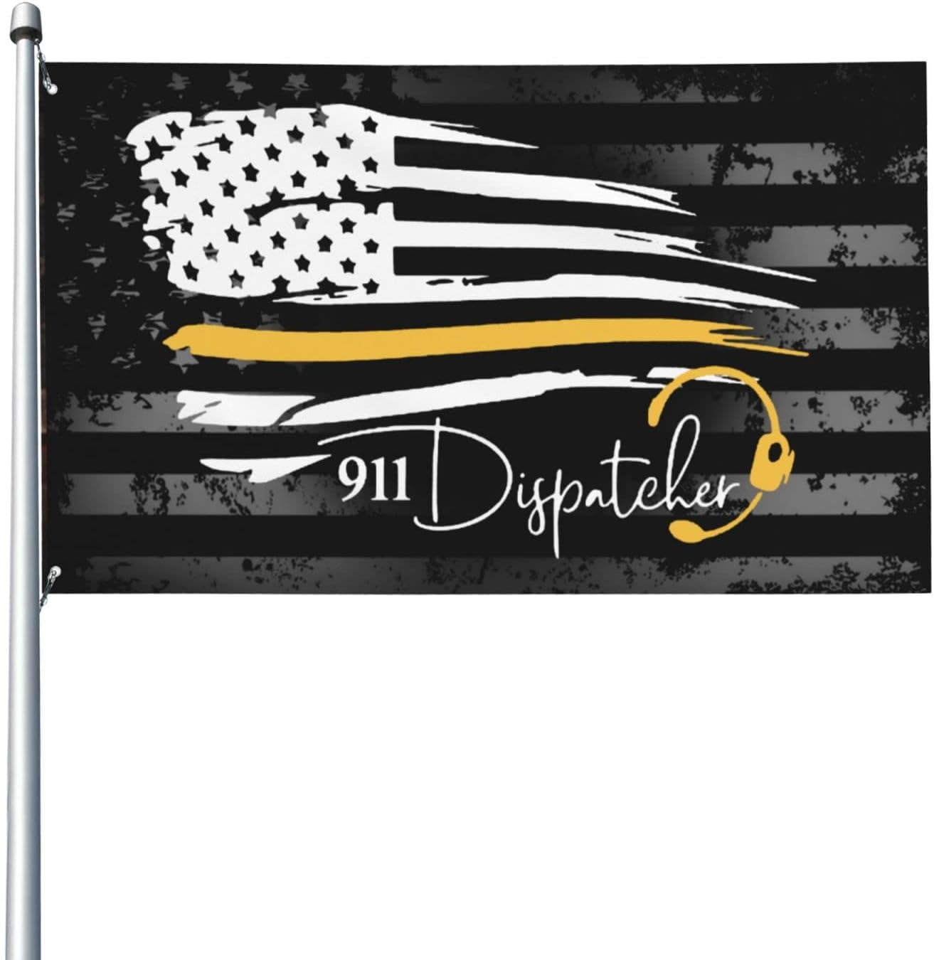 Number 911 Dispatcher Thin Gold Yellow Line Dispatch American Flag Flag ...