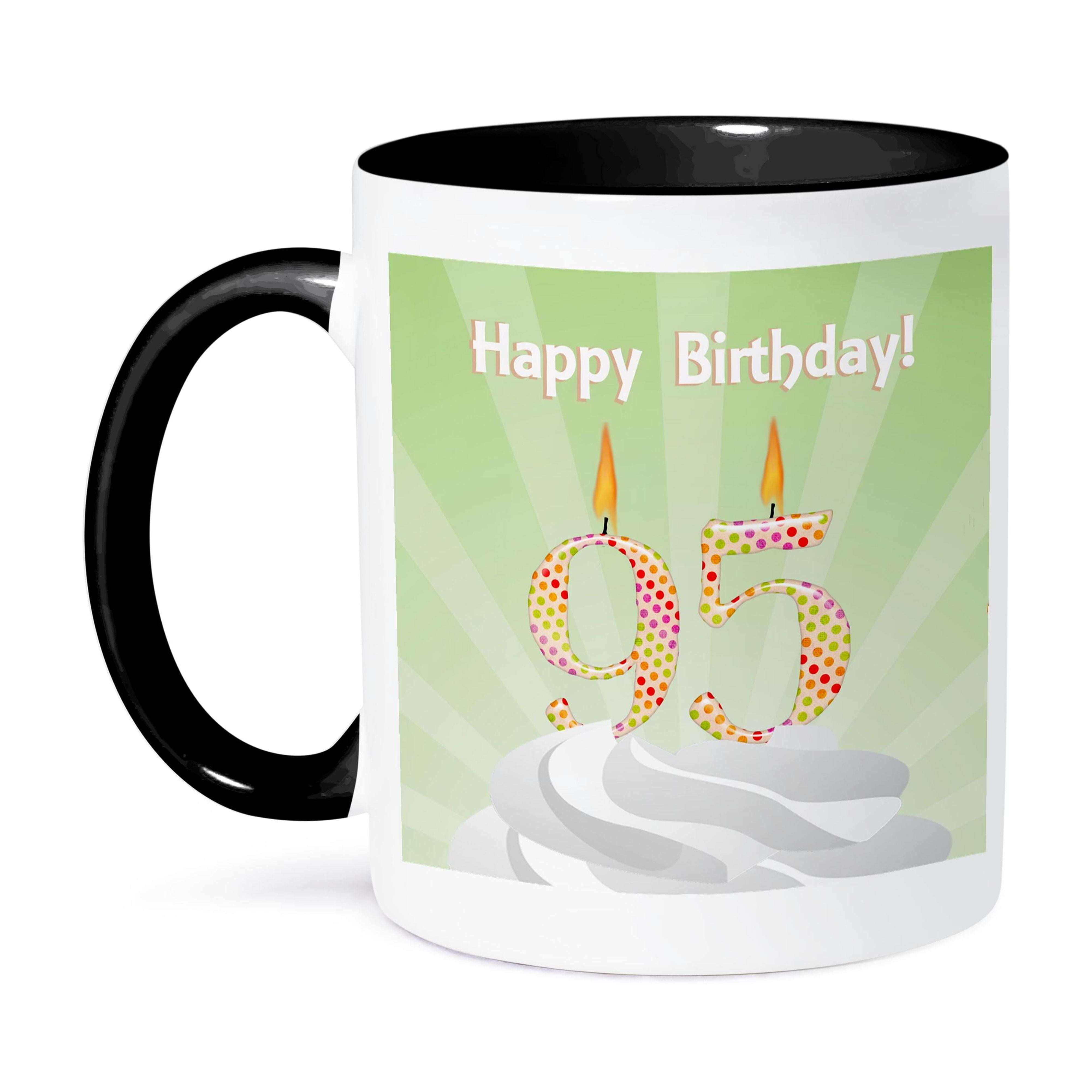 3dRose, Number 95 Candle with Colorful Dots on Top of Whipped Icing, Happy Birthday, 15oz Two ...