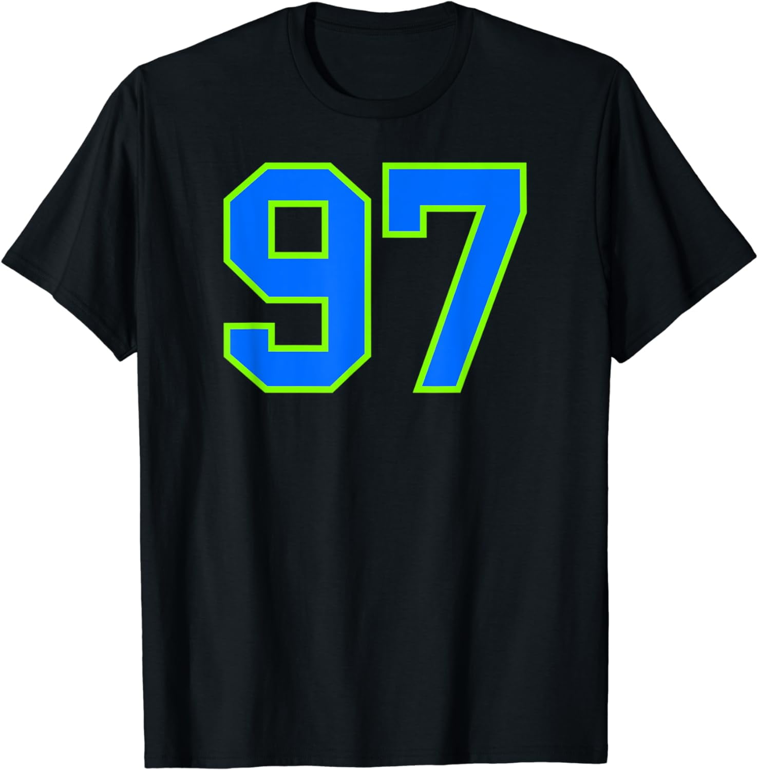 Number #97 Sports Jersey Uniform Blue Green Lucky Number T-Shirt ...