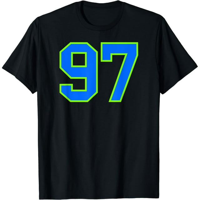Number #97 Sports Jersey Uniform Blue Green Lucky Number T-Shirt ...