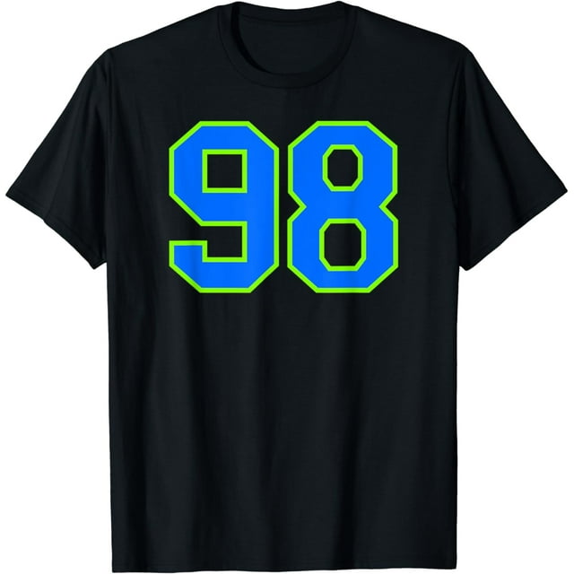 Number #98 Sports Jersey Uniform Blue Green Lucky Number T-Shirt ...