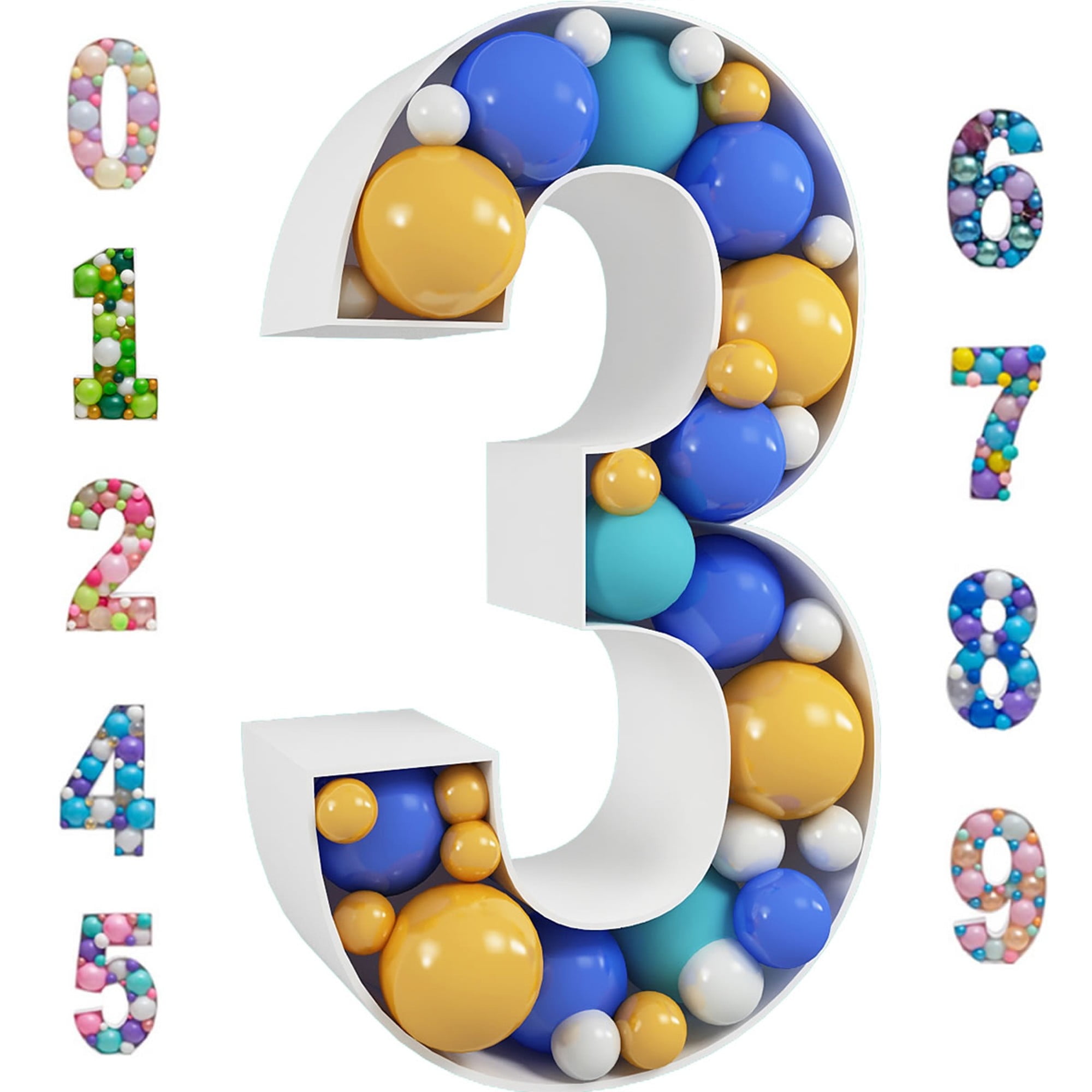 Number Balloon,Marquee Numbers 3 Pre-Cut Kit Cardboard Light Up Mosaic ...