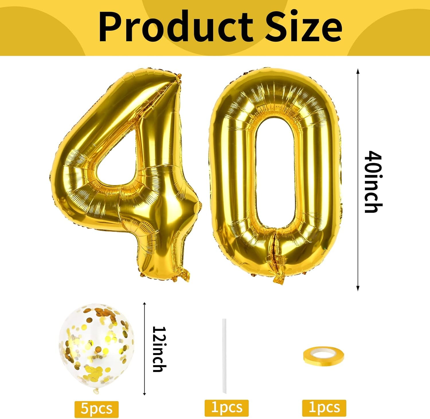 Number Balloons 40 Gold, 40 Inch Large Number 40 Birthday Balloons With ...
