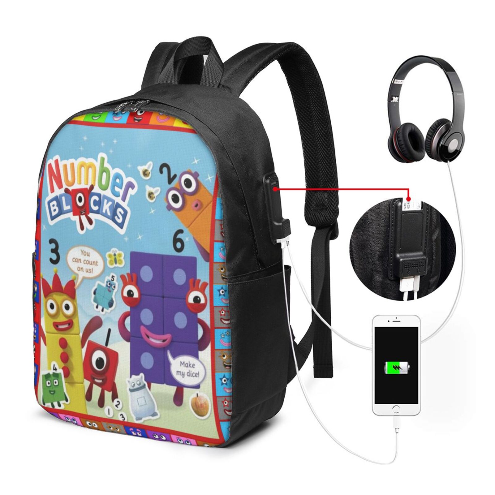 Number Block Laptop Backpack with U-SB Book Bag for Adult Laptop for ...