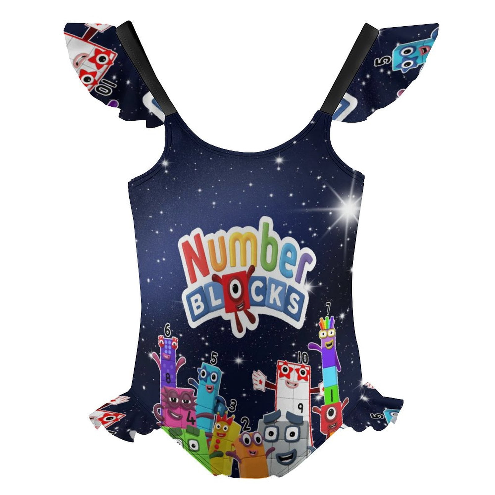 Number Block One Piece Swimwear Flutter Sleeve Swimsuits For Girls ...