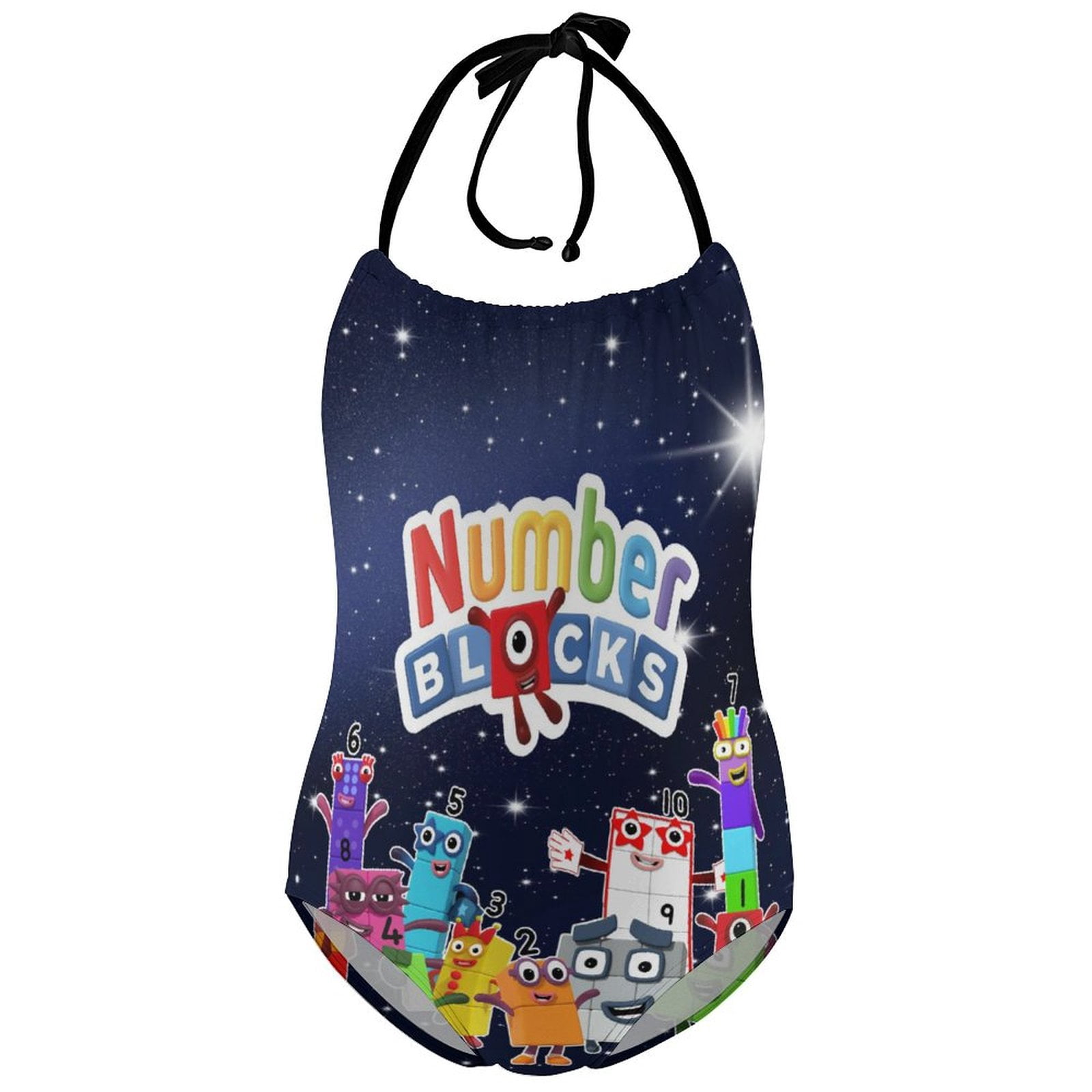 Number Block One Piece Swimwear Halter Swimsuits For Girls Quick Dry ...