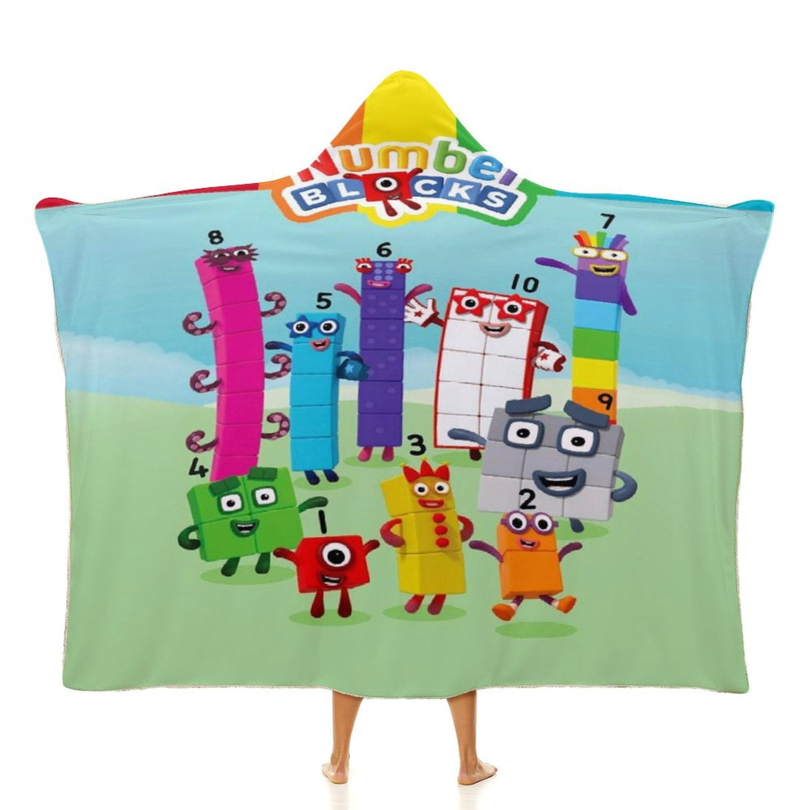 Number Block Wearable Blanket Hooded Blanket Cloak Fleece Shawl Wrap ...