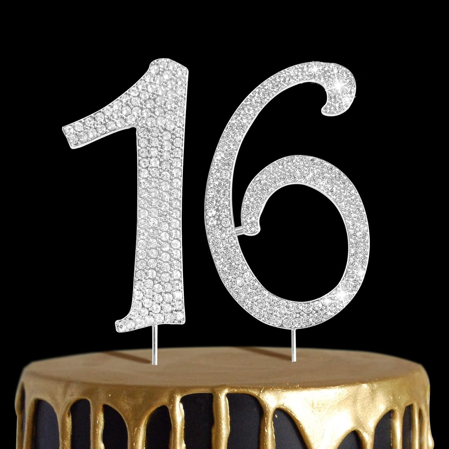 Number Cake Topper 16, Silver Rhinestone Premium Metal Bling Bling Cake ...