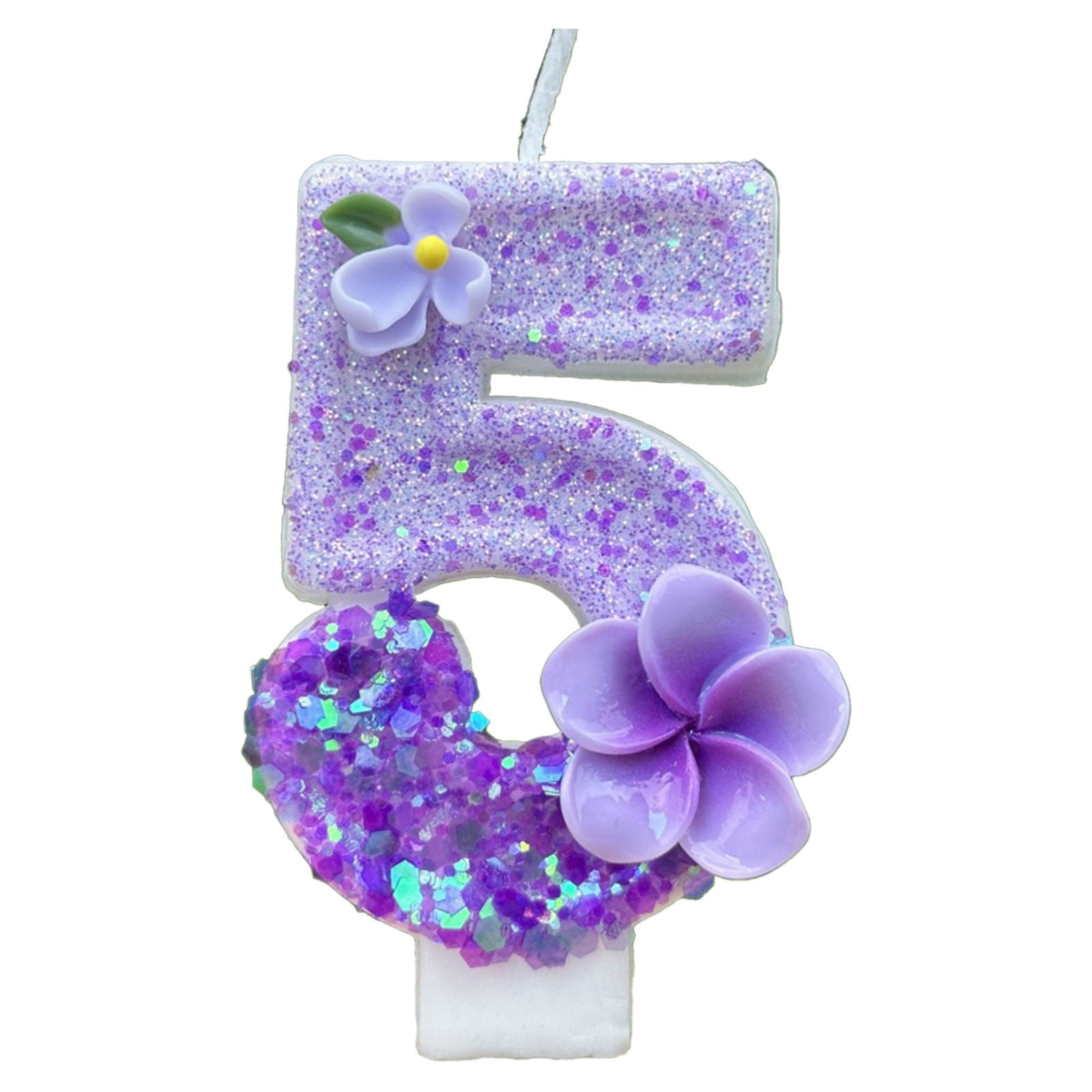 Number Candle 5, Birthday Number Candle Purple Flower Birthday Number ...