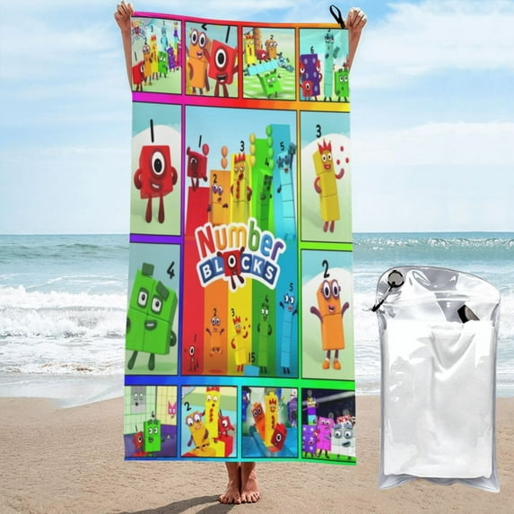 Number Cartoon Show Block Beach Towel Anti-Sand Beach Towel, Large Bath ...