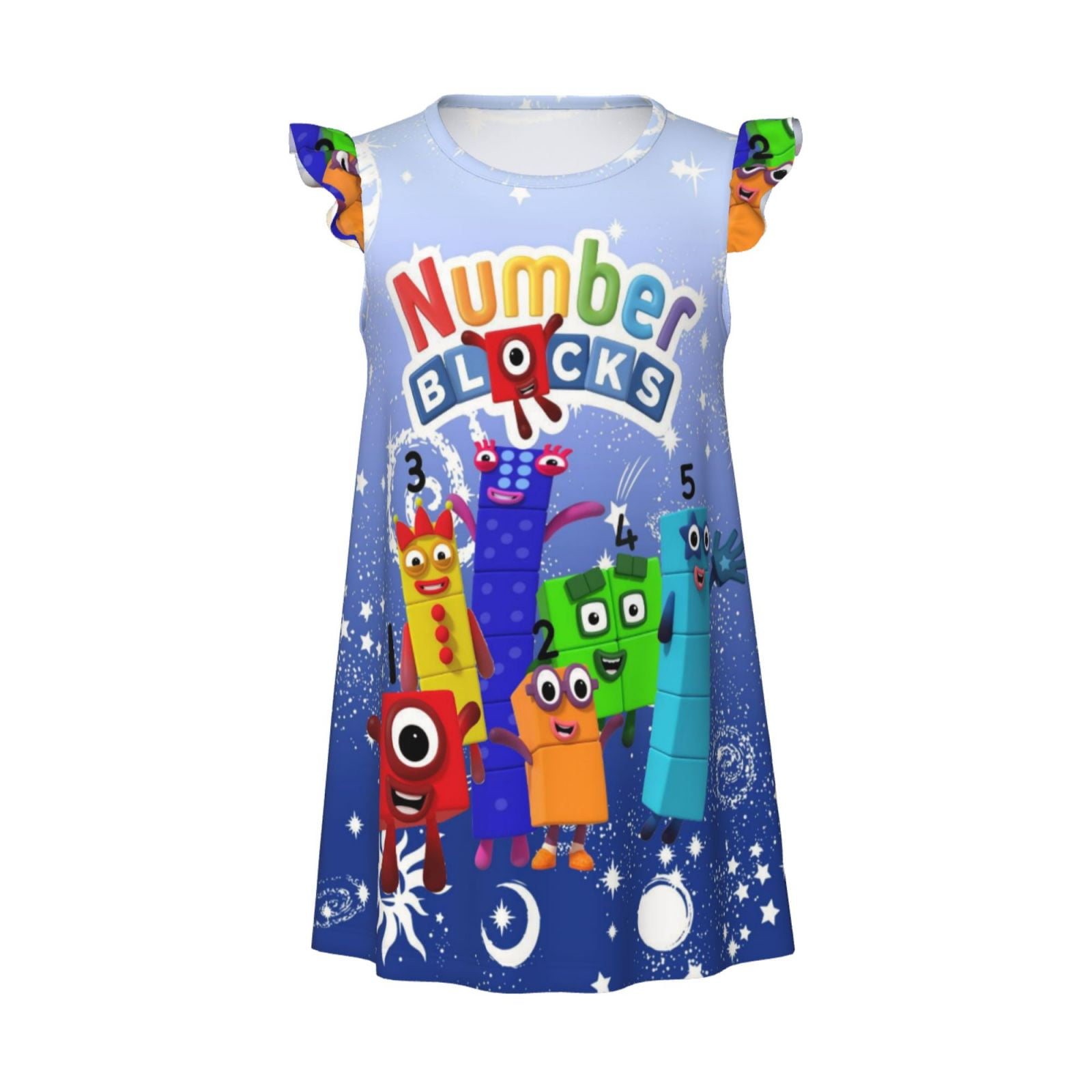 Number Cartoon Show Block Flutter Sleeve Soft Fabric Casual Dress ...