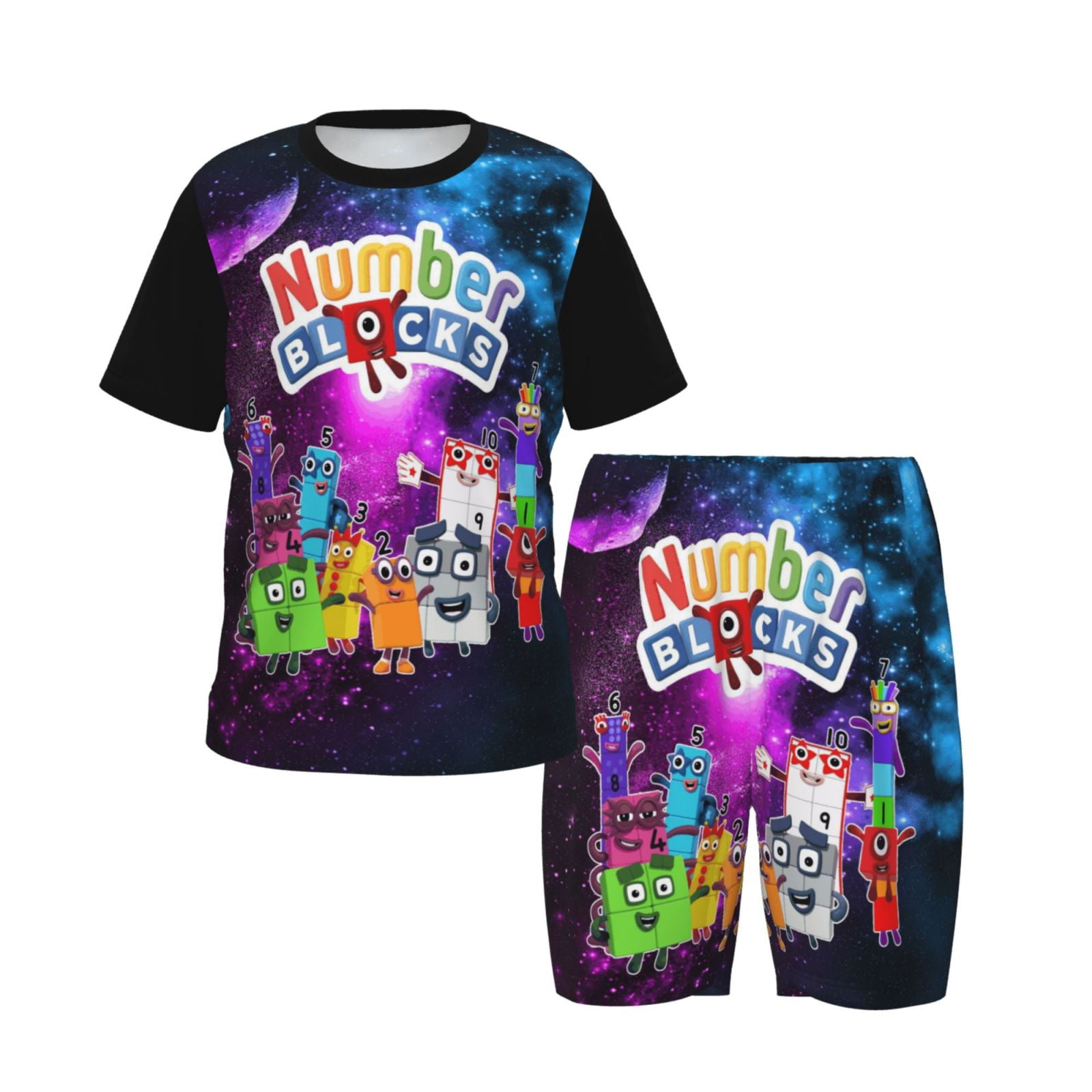 Number Cartoon Show Block Pajamas Set Summer Cartoon Printed Short Set ...