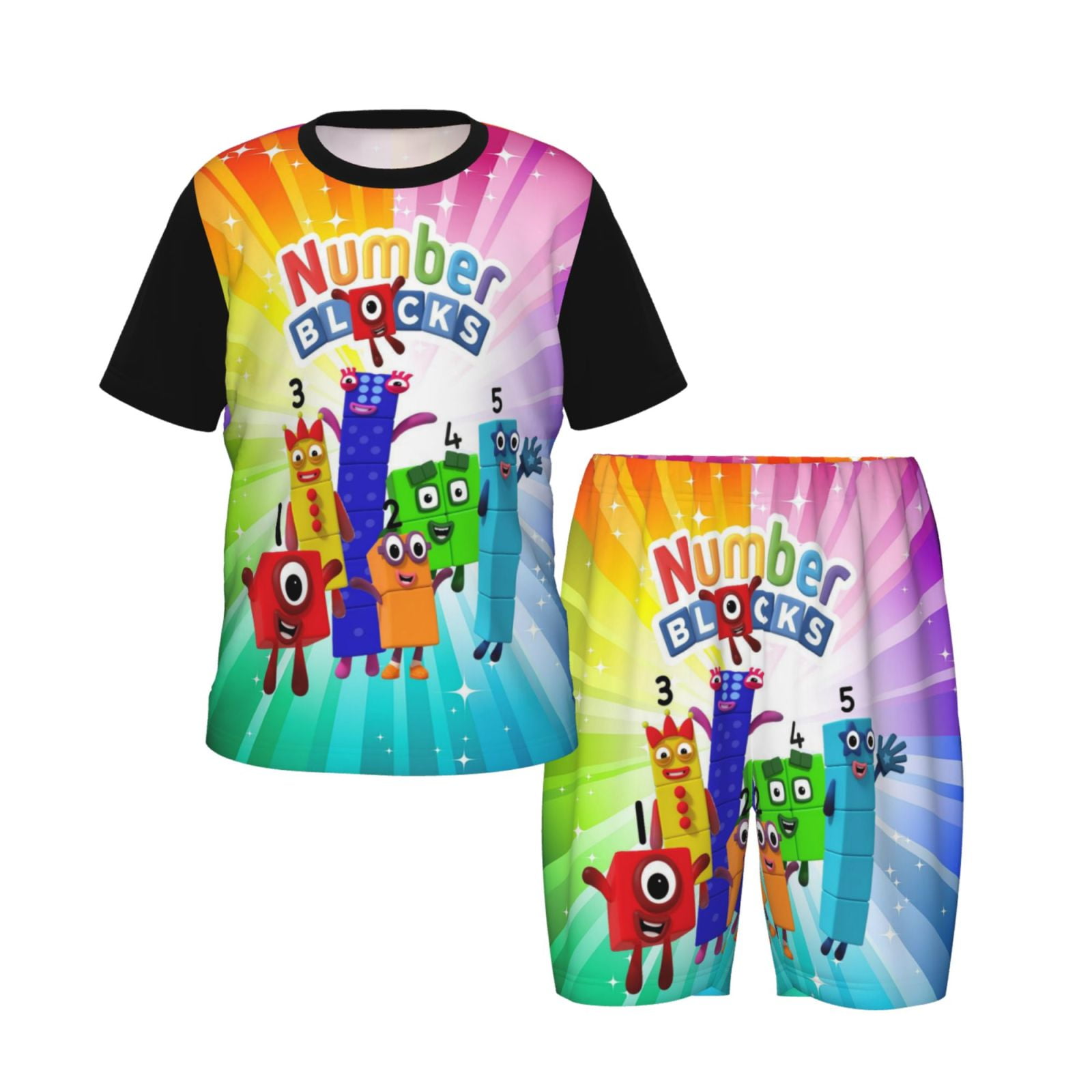 Number Cartoon Show Block Pajamas Set Summer Cartoon Printed Short Set ...