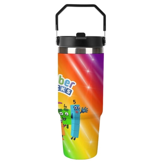 Number Cartoon Show Block Tumbler with Lid Straw Top Handle 30oz ...