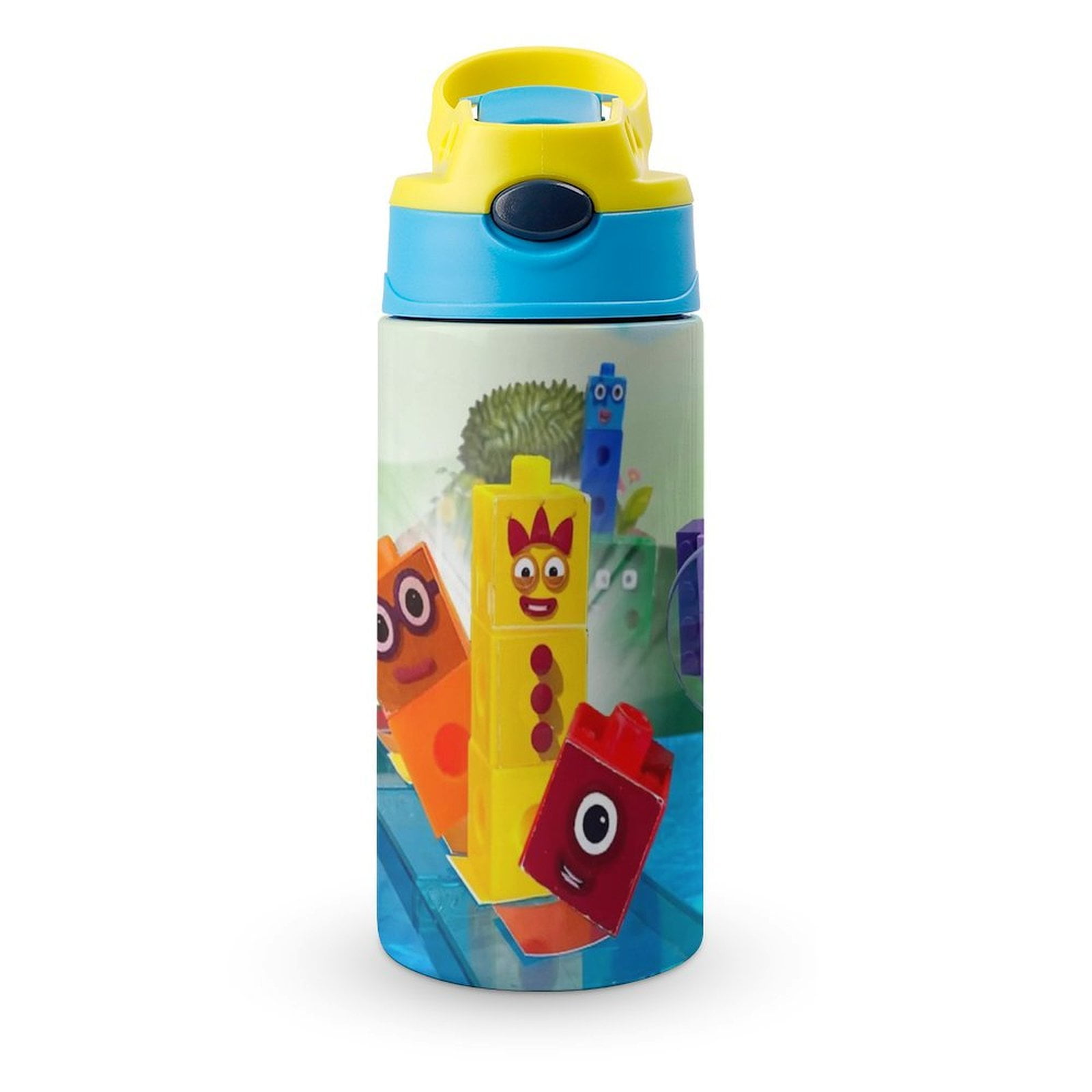 Number Cartoon Show Block Water Bottle with Straw Lid Vacuum Insulated ...