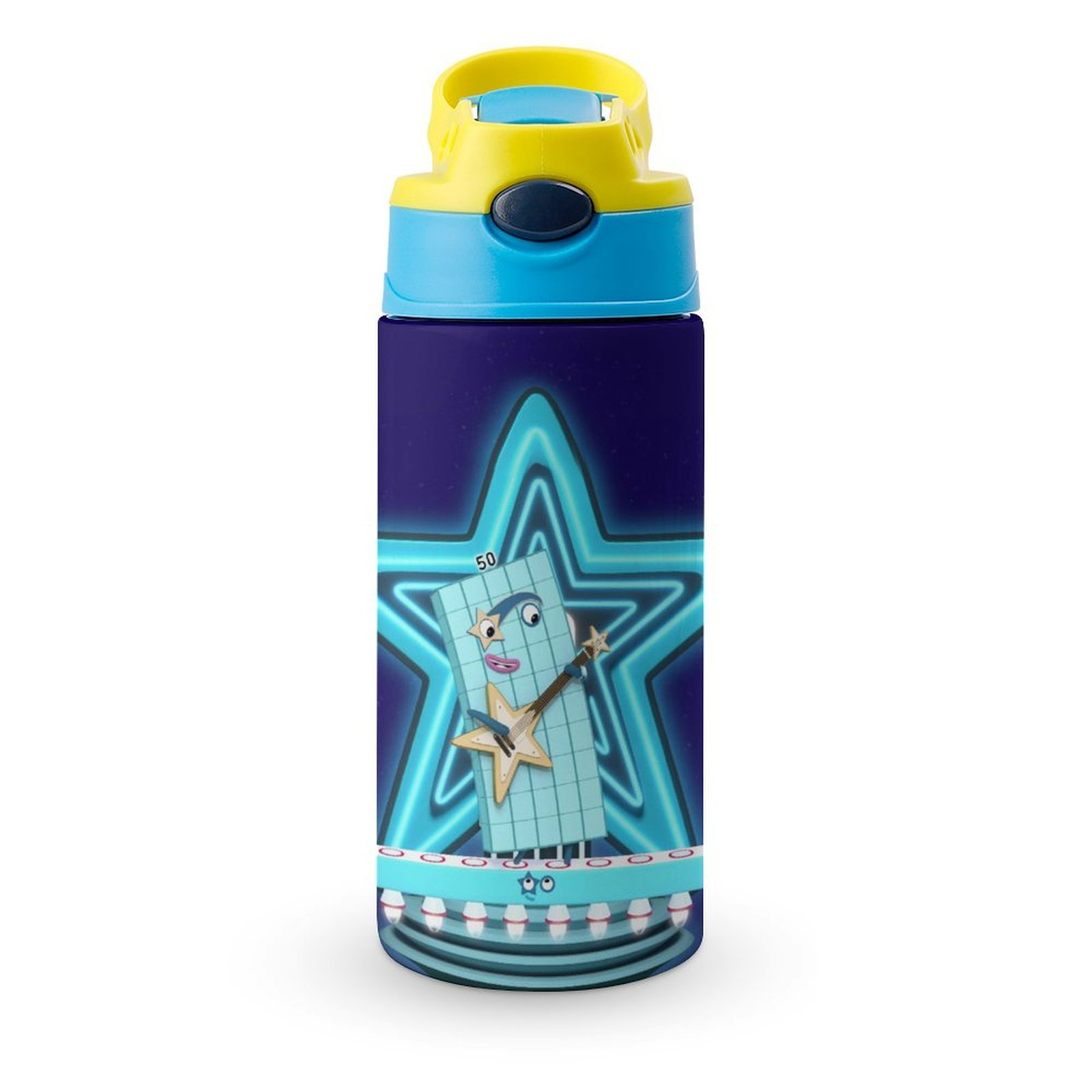 Number Cartoon Show Block Water Bottle with Straw Lid Vacuum Insulated ...