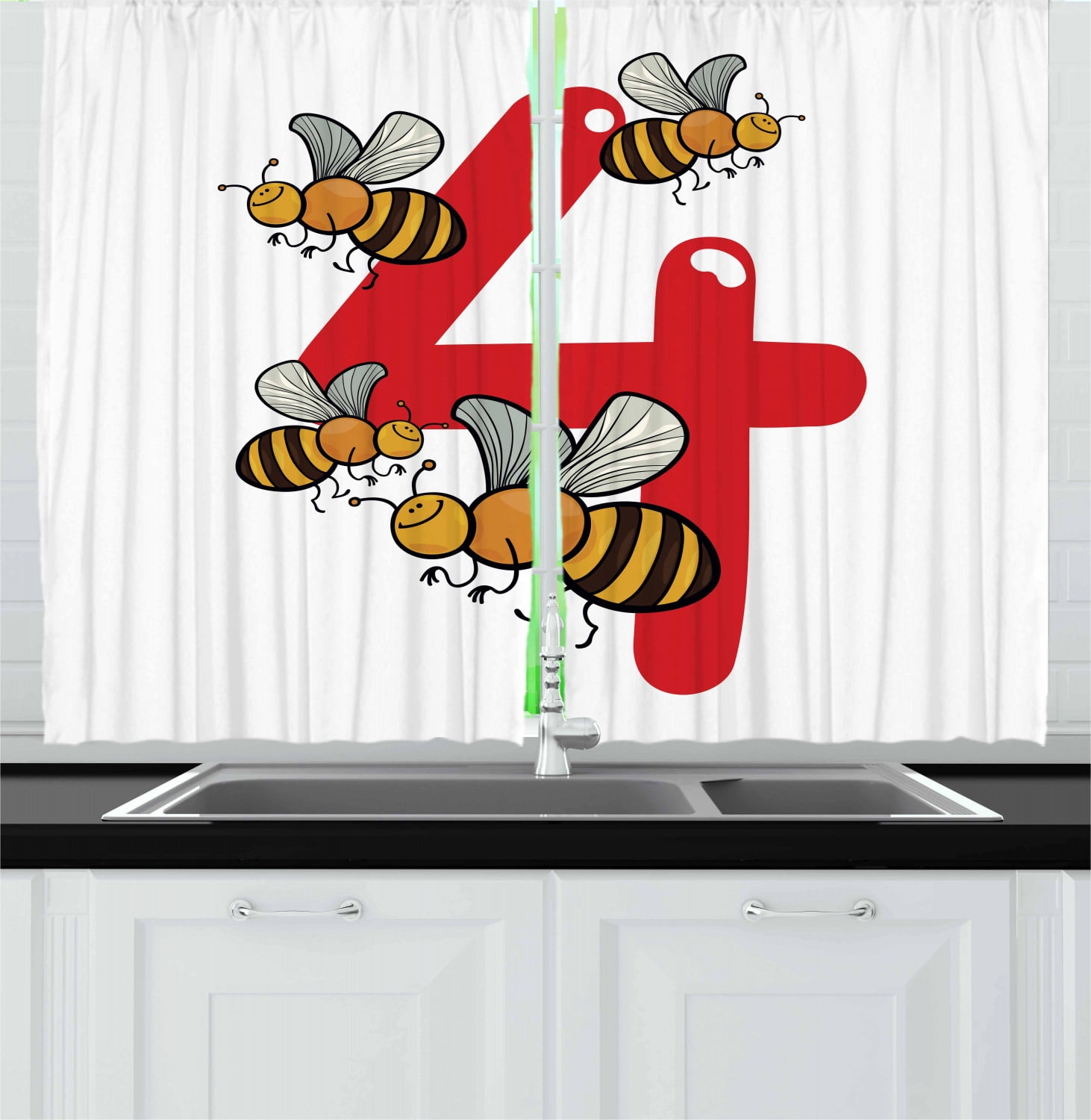 Number Curtains 2 Panels Set, Character Four with Hardworking Honey ...
