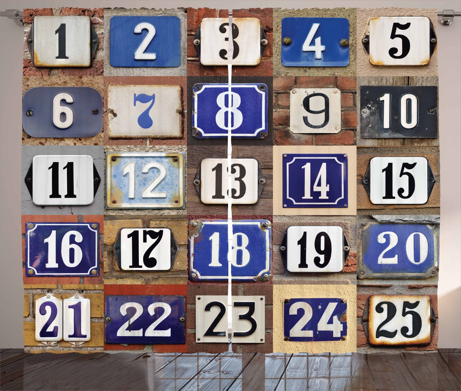 Number Curtains 2 Panels Set, Collage of House Numbers 1 to 25 Urban ...
