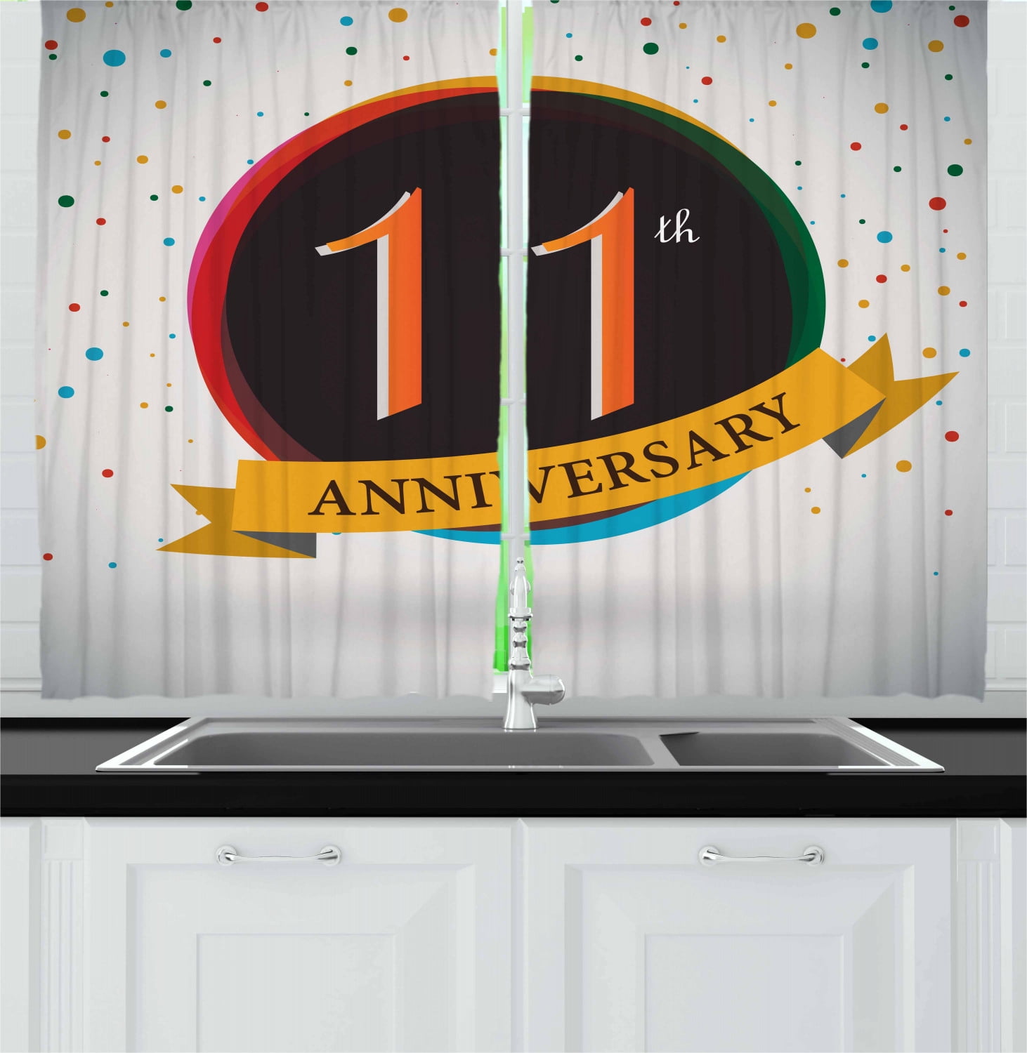 Number Curtains 2 Panels Set, Eleven Year Anniversary Design in Retro ...