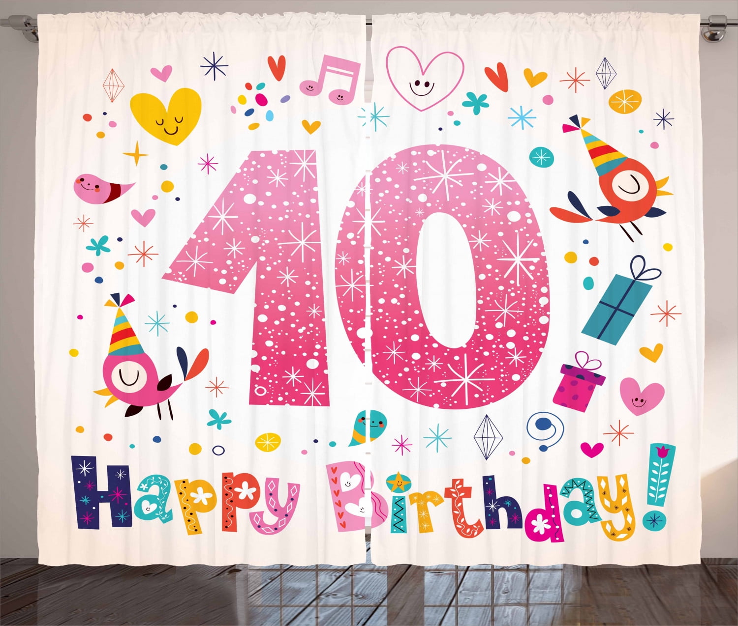 Ambesonne Number Curtains 2 Panel Set, 1 Years Birthday, 108" x 90 ...
